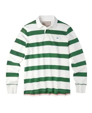 Aubin Irnham Long Sleeve Collared Rugby Shirt - Green/ecru
