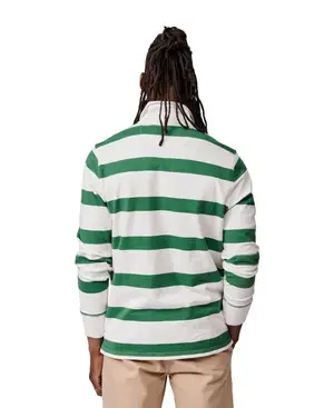 Aubin Irnham Long Sleeve Collared Rugby Shirt - Green/ecru
