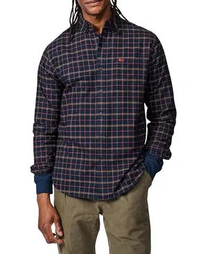 Aubin Merton Brushed Oxford Button Down Shirt - Navy Check