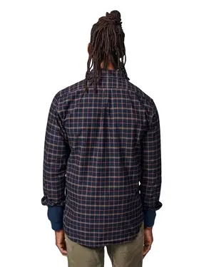Aubin Merton Brushed Oxford Button Down Shirt - Navy Check