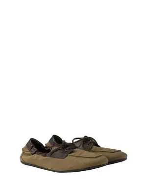Prada Aged Canvas And Leather Boat Shoes - Green