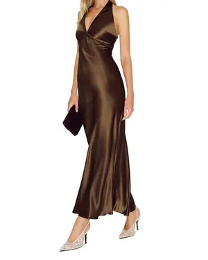 REFORMATION Daniela Silk Maxi Dress - Pinecone