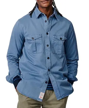 AUBIN Long Sleeve Cole Twill Overshirt - Blue