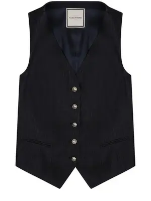 Tagliatore Linen Buttoned Gilet - Blue