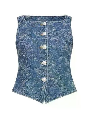 Cinq À Sept Floral Button Denim Vest