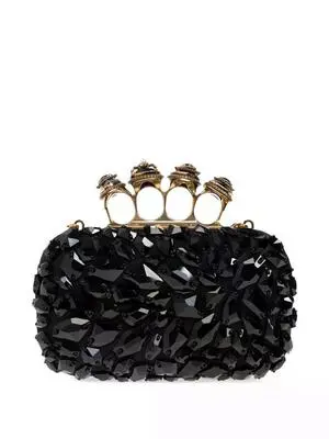 Alexander McQueen Jewel Four-ring Embellished Clutch - Black