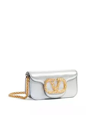 Valentino Garavani Locò Small Shoulder Bag With Jewel Logo - Silver