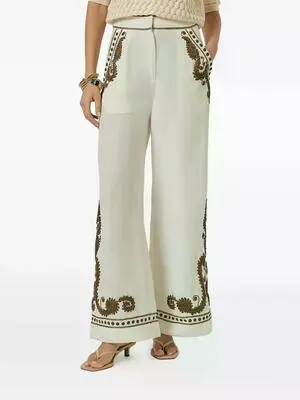 SCARLETT POPPIES Embroidered Wide Leg Trousers - Neutrals