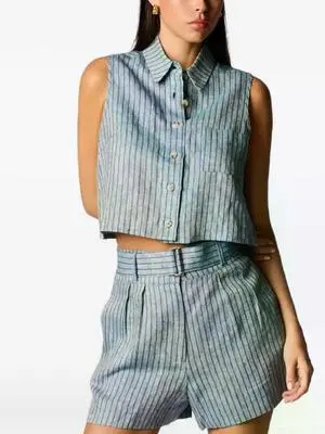HEVRON Striped Sleeveless Collared Top - Blue