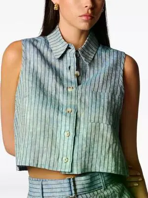 HEVRON Striped Sleeveless Collared Top - Blue