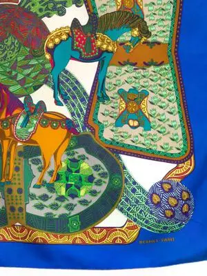 Hermès 1991 Art Des Steppes Graphic-print Silk Scarf - Blue