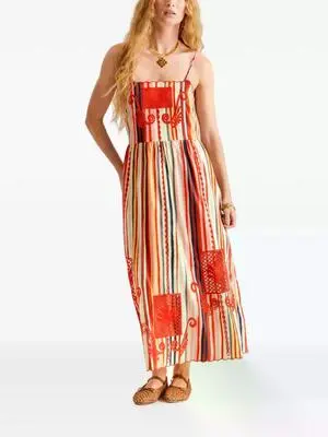Carolina K Della Striped Maxi Dress With Embroidered Details - Red