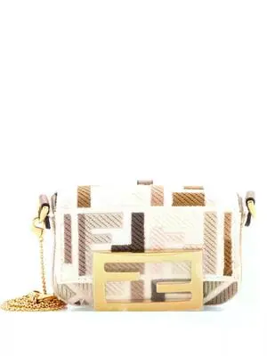 Fendi Chain Baguette Charm Zucca Embroidered Canvas Nano Crossbody Bag - Multicolour
