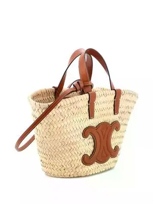 Celine Classic Panier Basket Raffia And Leather Teen Tote Bag - Brown