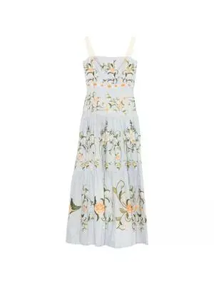 Agua Bendita Lima Floral-embroidered Maxi Dress