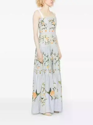 Agua Bendita Lima Floral-embroidered Maxi Dress