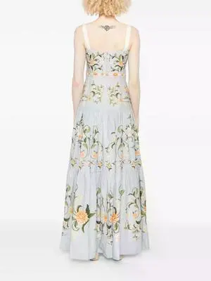 Agua Bendita Lima Floral-embroidered Maxi Dress