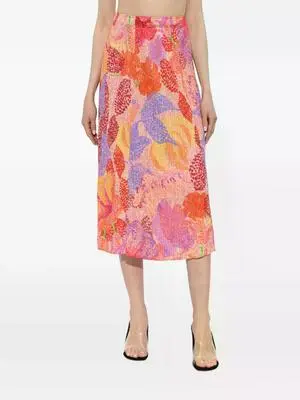 Issey Miyake Floral Pleated Mid Skirt - Pink
