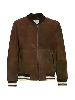 AMARANTO Suede Striped-trim Bomber Jacket