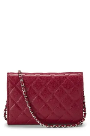 Chanel Caviar Classic Flap Card Holder On Chain - Red