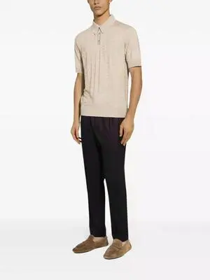 Dolce & Gabbana Silk Jacquard Polo Shirt With Dg Logo - Neutrals