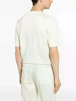 Dolce & Gabbana Silk Jacquard Short Sleeve Sweater - Neutrals