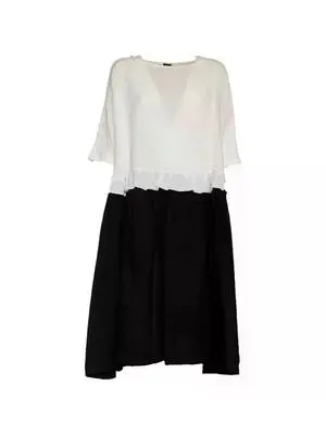 Apuntob Short-sleeve Ruffled Linen Dress - Black