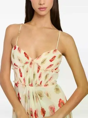 Cinq À Sept Floral Print Ruffled Midi Dress