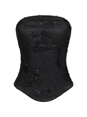 ALEXIA & ANTONIA Embellished Silk Corset - Black