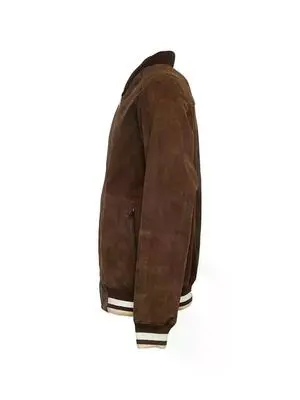 AMARANTO Suede Bomber Jacket With Striped Trim