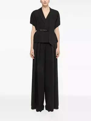 NISSA Belted V-neck Top - Black