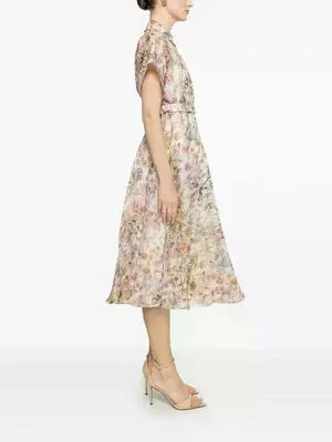 NISSA Belted Floral Print Linen Dress