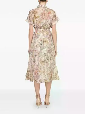 NISSA Belted Floral Print Linen Dress