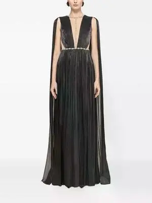 NISSA Crystal-embellished Chiffon Maxi Dress - Black