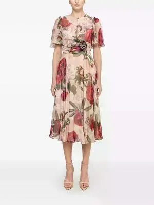 NISSA Floral Print Silk Midi Dress