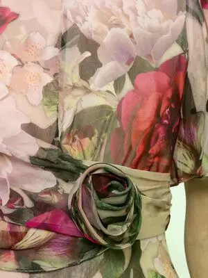 NISSA Floral Print Silk Midi Dress