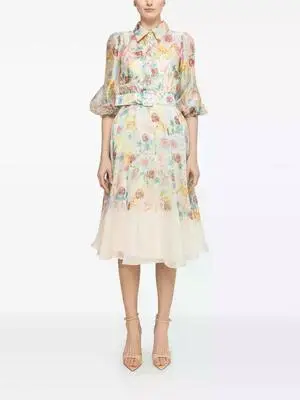 NISSA Printed Organza Midi Dress - Neutrals