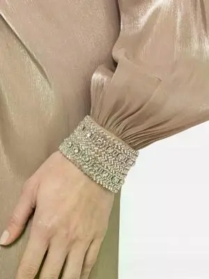 NISSA Chiffon Maxi Dress With Embellished Cuffs - Neutrals