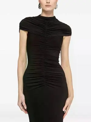 NISSA Ruched Midi Dress - Black
