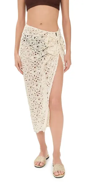 JBQ Crochet Mini Skirt With Floral Detail - Oat