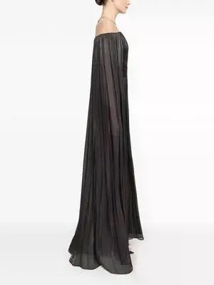 NISSA Chiffon Cape Design Maxi Dress With Belt Embellishment - Black