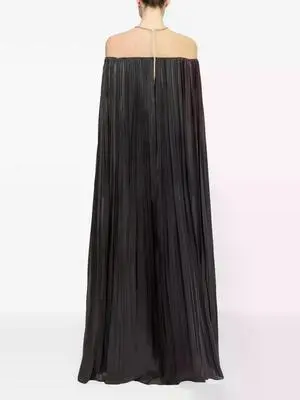 NISSA Chiffon Cape Design Maxi Dress With Belt Embellishment - Black