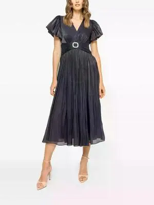 NISSA Crystal Pleated Midi Dress - Blue