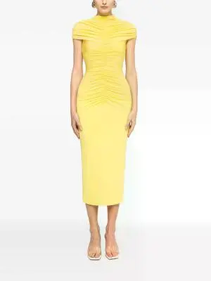 NISSA Ruched Midi Dress - Yellow