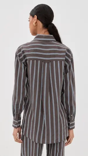 Veronica Beard Lloyd Striped Button-down Shirt - Dark Mocha
