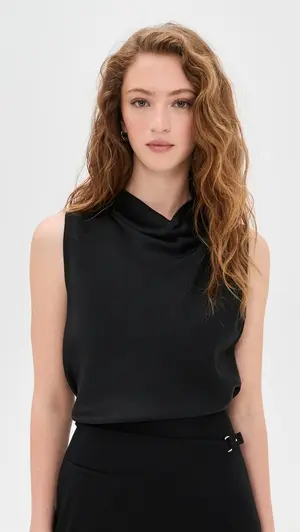 Vince Cropped Cowl Neck Top - Black