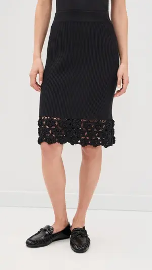 GANNI Fine Cotton Rib Crochet Skirt - Black