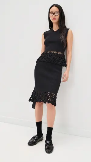 GANNI Fine Cotton Rib Crochet Skirt - Black