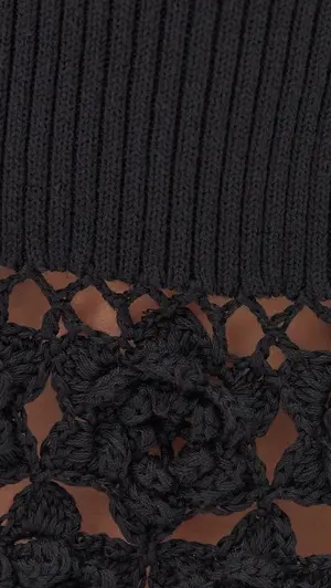 GANNI Fine Cotton Rib Crochet Skirt - Black