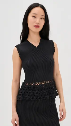 GANNI Fine Cotton Rib Crochet Vest